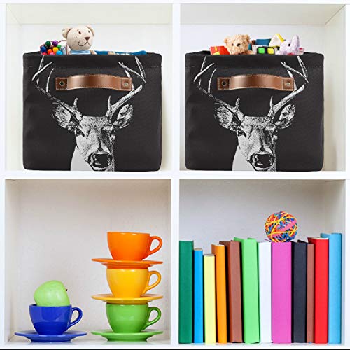 Storage Basket Cube Art Antler Deer Large Collapsible Toys Storage Box Bin Laundry Organizer for Closet Shelf Nursery Kids Bedroom,15x11x9.5 in,1 Pack