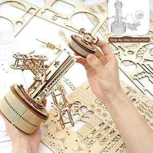 ROBOTIME 3D Wooden Puzzles for Adults DIY Musical Box Model Kit to Build Self-Assembly Building Kit Airplane-Control Tower