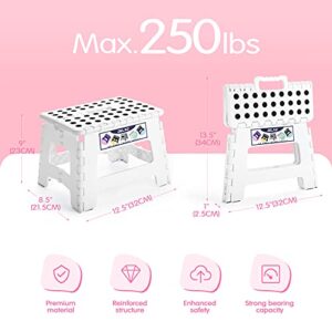 Delxo 9” Folding Step Stool in White,1 Pack Premium Heavy Duty Foldable Stool for Kids,Portable Collapsible Plastic Step Stool,Non Slip Folding Stools for Kitchen Bathroom Bedroom