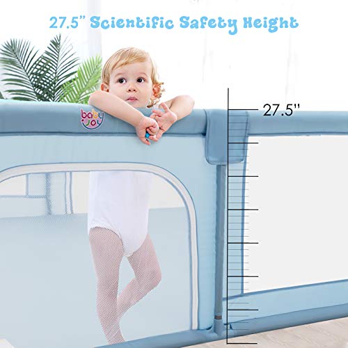 Costzon Baby Playpen, Extra Large Playard for Babies, Infant Safety Gates Indoor Outdoor, Children's Fences with Anti-Slip Suckers/Gates/Breathable Mesh Walls (75'' x 59'' x 27.5'', Blue)