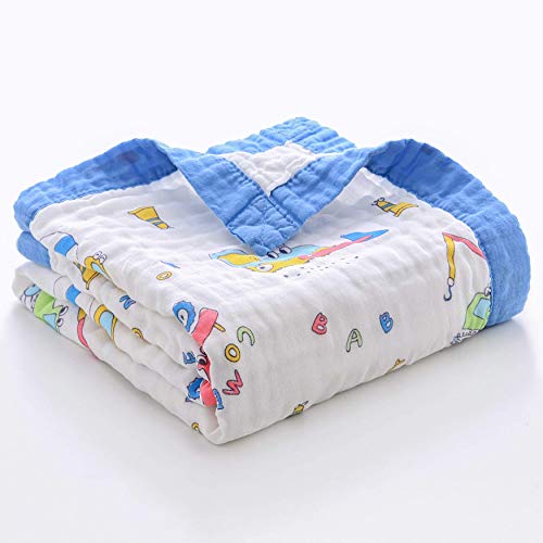 Jay & Ava Baby Muslin Blanket, Soft Toddler Cotton Blanket for Boy, 4 Layers Bed Throws for Baby Crib, Multicolor Printed Summer Quilt for Baby, Large 42” x 42” (Blue Digger)