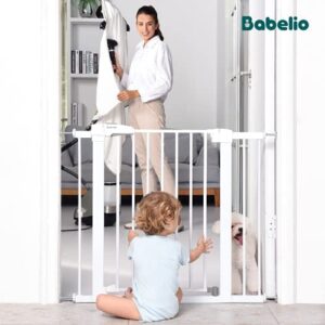 Babelio Baby Gate for Doorways and Stairs, 26-40 inches Dog/Puppy Gate, Easy Install, Pressure Mounted, No Drilling, fits for Narrow and Wide Doorways, Safety Gate w/Door for Child and Pets