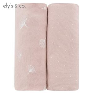 Ely’s & Co. Pack N Play│Playard│Portable Crib Sheet 2-Pack - Combed, 100% Jersey Cotton for Baby Girl — Rosewater Pink, Pin Dots & Gingko Leaves