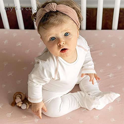 Ely’s & Co. Pack N Play│Playard│Portable Crib Sheet 2-Pack - Combed, 100% Jersey Cotton for Baby Girl — Rosewater Pink, Pin Dots & Gingko Leaves