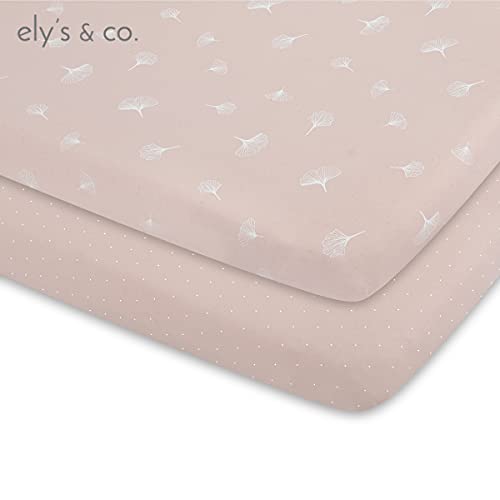 Ely’s & Co. Bassinet Sheet 2-Pack — Combed, 100% Jersey Cotton for Baby Girl — Rosewater Pink, Pin Dots & Gingko Leaves