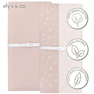 Ely’s & Co. Changing Pad Covers│Cradle Sheets 2-Pack — Combed, 100% Jersey Cotton for Baby Girl — Rosewater Pink, Pin Dots & Gingko Leaves