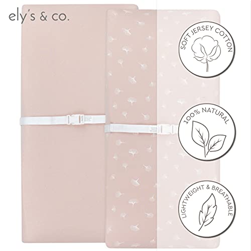 Ely’s & Co. Changing Pad Covers│Cradle Sheets 2-Pack — Combed, 100% Jersey Cotton for Baby Girl — Rosewater Pink, Pin Dots & Gingko Leaves