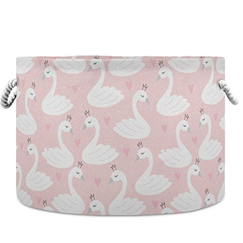 visesunny Collapsible Large Capacity Basket Cute Swan Heart Clothes Toy Storage Hamper with Durable Cotton Handles Home Organizer Solution for Bathroom, Bedroom, Nursery, Laundry,Closet