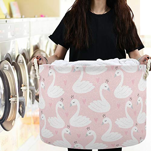 visesunny Collapsible Large Capacity Basket Cute Swan Heart Clothes Toy Storage Hamper with Durable Cotton Handles Home Organizer Solution for Bathroom, Bedroom, Nursery, Laundry,Closet