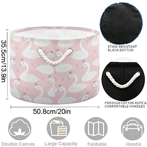 visesunny Collapsible Large Capacity Basket Cute Swan Heart Clothes Toy Storage Hamper with Durable Cotton Handles Home Organizer Solution for Bathroom, Bedroom, Nursery, Laundry,Closet