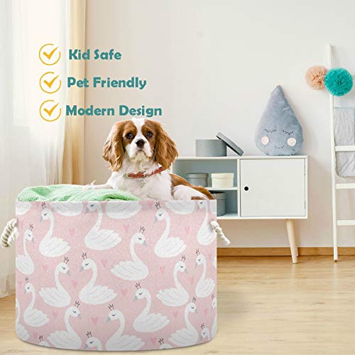 visesunny Collapsible Large Capacity Basket Cute Swan Heart Clothes Toy Storage Hamper with Durable Cotton Handles Home Organizer Solution for Bathroom, Bedroom, Nursery, Laundry,Closet