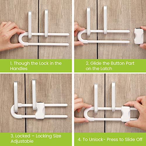 Jetec 10 Pieces Cabinet Locks for Babies, U-Shaped Proofing Drawers Safety Child Locks Adjustable, Easy to Use Childproof Latch for Knob Handle on Kitchen Door Storage Cupboard Closet Dresser (White)