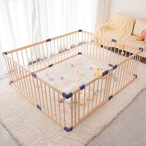 Wooden Baby playpen with Door, Play Fence for Babies, Kids Safety Play Center Yard,Playpen with gate for Infants and Babies,Extra Large Playard, Anti-Fall Playpen… (59.05"x70.90"x24")