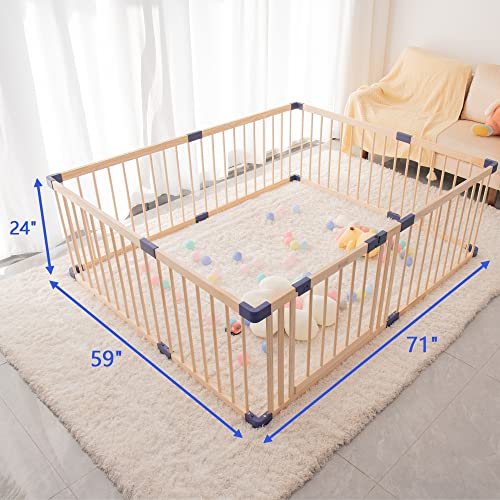 Wooden Baby playpen with Door, Play Fence for Babies, Kids Safety Play Center Yard,Playpen with gate for Infants and Babies,Extra Large Playard, Anti-Fall Playpen… (59.05"x70.90"x24")