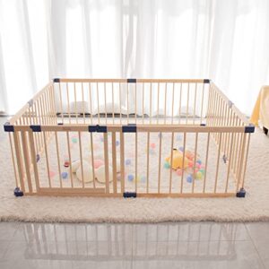 Wooden Baby playpen with Door, Play Fence for Babies, Kids Safety Play Center Yard,Playpen with gate for Infants and Babies,Extra Large Playard, Anti-Fall Playpen… (59.05"x70.90"x24")