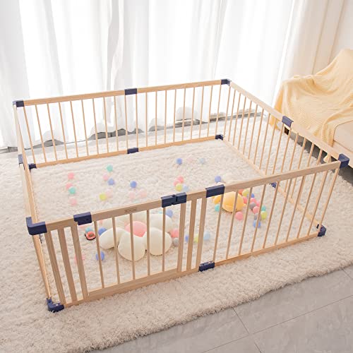 Wooden Baby playpen with Door, Play Fence for Babies, Kids Safety Play Center Yard,Playpen with gate for Infants and Babies,Extra Large Playard, Anti-Fall Playpen… (59.05"x70.90"x24")