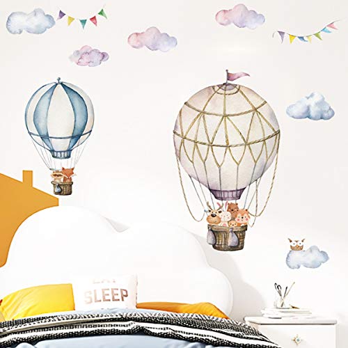 Hot Air Balloon Wall Decals,Peel and Stick Removable Cloud Animal Balloons Wall Stickers Decoration for Kids Nursery Bedroom Living Room