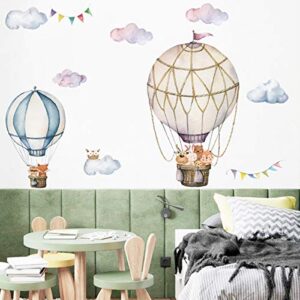 Hot Air Balloon Wall Decals,Peel and Stick Removable Cloud Animal Balloons Wall Stickers Decoration for Kids Nursery Bedroom Living Room