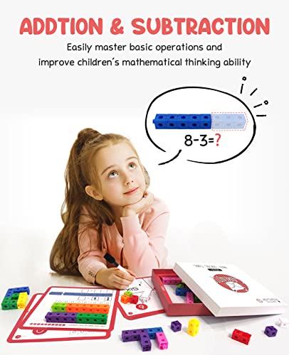 GAMENOTE Math Cubes Manipulatives with Activity Cards - Number Counting Blocks Toys Snap Linking Cube Math Counters for Kids Kindergarten Learning Activities