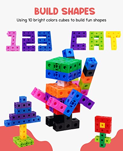 GAMENOTE Math Cubes Manipulatives with Activity Cards - Number Counting Blocks Toys Snap Linking Cube Math Counters for Kids Kindergarten Learning Activities