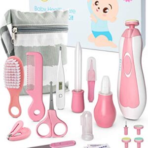 OTTOLIVES Baby Healthcare and Grooming Kit, 24 in 1 Baby Electric Nail Trimmer Set Newborn Nursery Health Care Set for Newborn Infant Toddlers Baby Boys Girls Kids Haircut Tools (0-3 Years+) (Pink)