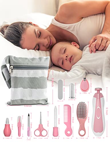 OTTOLIVES Baby Healthcare and Grooming Kit, 24 in 1 Baby Electric Nail Trimmer Set Newborn Nursery Health Care Set for Newborn Infant Toddlers Baby Boys Girls Kids Haircut Tools (0-3 Years+) (Pink)