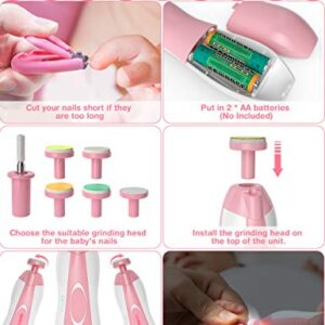 OTTOLIVES Baby Healthcare and Grooming Kit, 24 in 1 Baby Electric Nail Trimmer Set Newborn Nursery Health Care Set for Newborn Infant Toddlers Baby Boys Girls Kids Haircut Tools (0-3 Years+) (Pink)