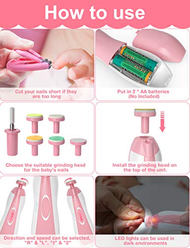 OTTOLIVES Baby Healthcare and Grooming Kit, 24 in 1 Baby Electric Nail Trimmer Set Newborn Nursery Health Care Set for Newborn Infant Toddlers Baby Boys Girls Kids Haircut Tools (0-3 Years+) (Pink)