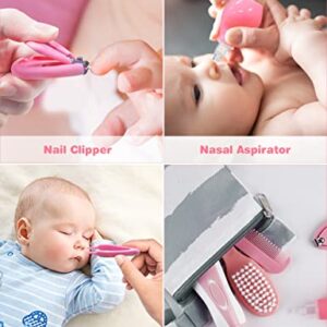 OTTOLIVES Baby Healthcare and Grooming Kit, 24 in 1 Baby Electric Nail Trimmer Set Newborn Nursery Health Care Set for Newborn Infant Toddlers Baby Boys Girls Kids Haircut Tools (0-3 Years+) (Pink)