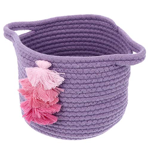 Nursery Basket Natural Cotton Rope Woven Bin Baby Hamper Basket for Laundry Baby Clothing Diapers Purple