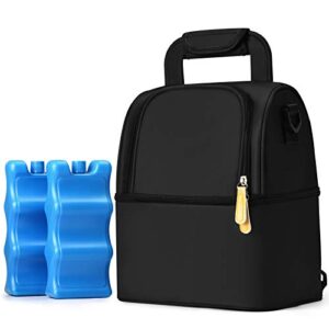 ncvi breastmilk cooler bag with ice pack, insulated lunch bag for women men, baby bottle bag fits 6 bottles for nursing mom daycare, double deck cooling bag, work, picnic (black)