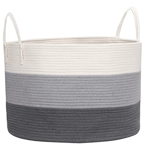 COSYLAND Extra Large 22.1“x22.1“x14.2“ Storage Laundry Basket Woven Cotton Rope Organizer for Blanket Toys Towels Baby Nursery Hamper Bin with Handle