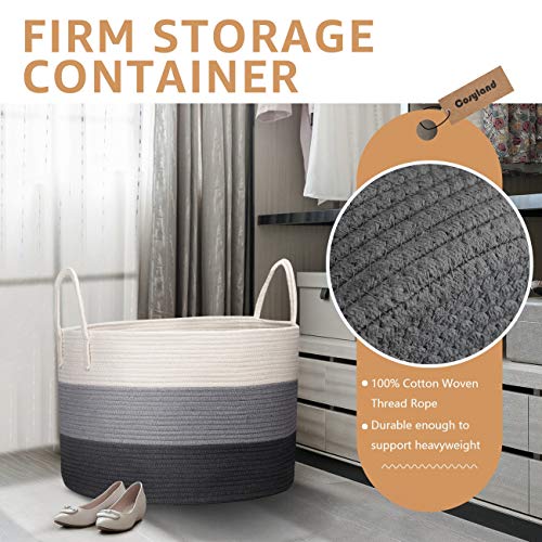 COSYLAND Extra Large 22.1“x22.1“x14.2“ Storage Laundry Basket Woven Cotton Rope Organizer for Blanket Toys Towels Baby Nursery Hamper Bin with Handle