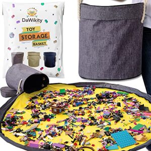 toy storage basket and play mat - building bricks toy storage organizer - tidy with ease - toy blocks mat storage bag - collapsible xl kids canvas bag/bin - drawstring playmat boy/girls-15"x14”(grey)