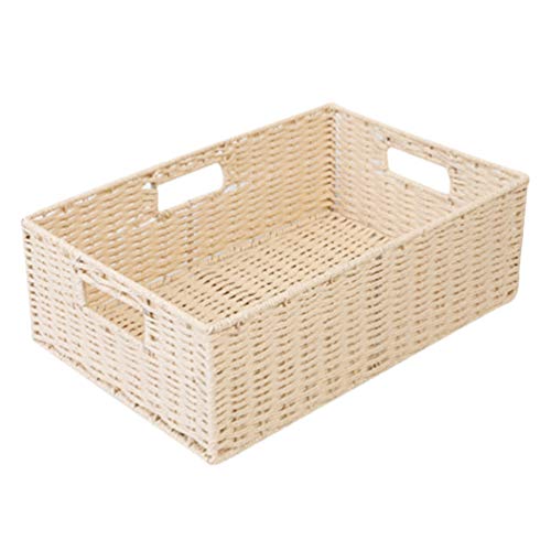 Woven Baskets Tabletop Basket Organizer Woven Basket Picnic Basket Rectangular Desktop Baskets Decorative Woven Basket for Food Flower Gift (Beige) Lidded Basket