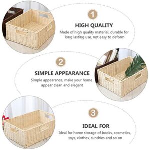 Woven Baskets Tabletop Basket Organizer Woven Basket Picnic Basket Rectangular Desktop Baskets Decorative Woven Basket for Food Flower Gift (Beige) Lidded Basket