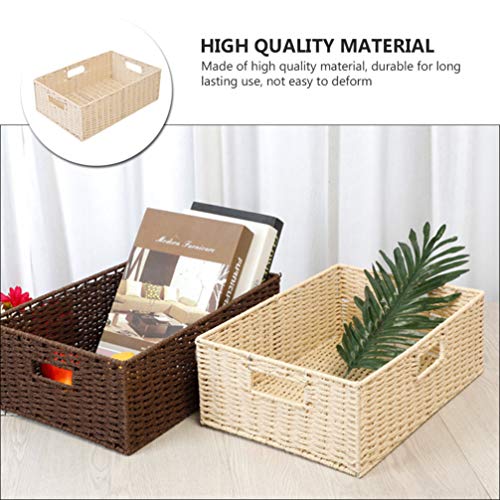 Woven Baskets Tabletop Basket Organizer Woven Basket Picnic Basket Rectangular Desktop Baskets Decorative Woven Basket for Food Flower Gift (Beige) Lidded Basket