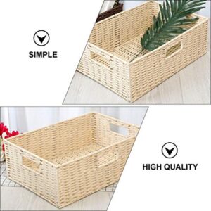 Woven Baskets Tabletop Basket Organizer Woven Basket Picnic Basket Rectangular Desktop Baskets Decorative Woven Basket for Food Flower Gift (Beige) Lidded Basket