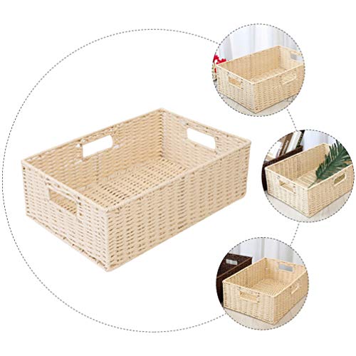 Woven Baskets Tabletop Basket Organizer Woven Basket Picnic Basket Rectangular Desktop Baskets Decorative Woven Basket for Food Flower Gift (Beige) Lidded Basket