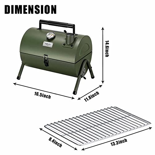 MAISON HUIS Adjustable Portable Charcoal Grill Multi-functional Metal Small BBQ Smoker for Outdoor Hiking Picnic(Green)