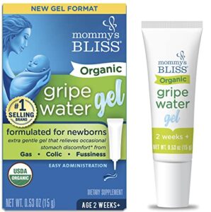 mommy's bliss organic gripe water gel for newborns, extra gentle gel, relieves occasional stomach discomfort from gas, colic & fussiness, easy administration, age 2 weeks +, 0.53 oz (45 servings)