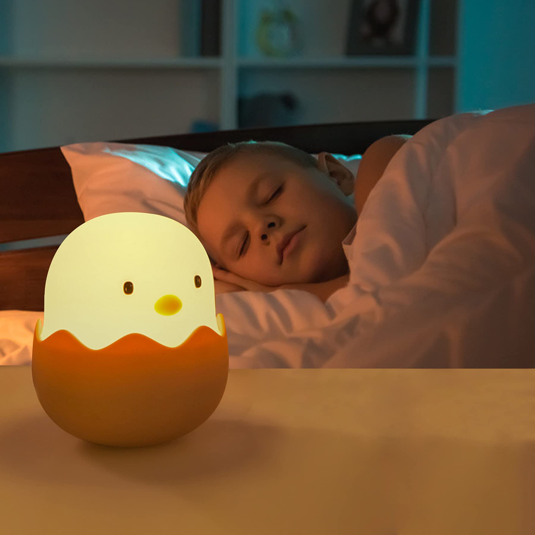 QANYI Egg Nightlight for Baby Nursery, Soft Kawaii Small Chicken Table Lamp with Rechargeable and Dimmable, Silicone Touch Sensor Birthday Gift Ideas for Baby Toddler Newborns Children Girls