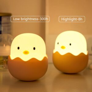 QANYI Egg Nightlight for Baby Nursery, Soft Kawaii Small Chicken Table Lamp with Rechargeable and Dimmable, Silicone Touch Sensor Birthday Gift Ideas for Baby Toddler Newborns Children Girls