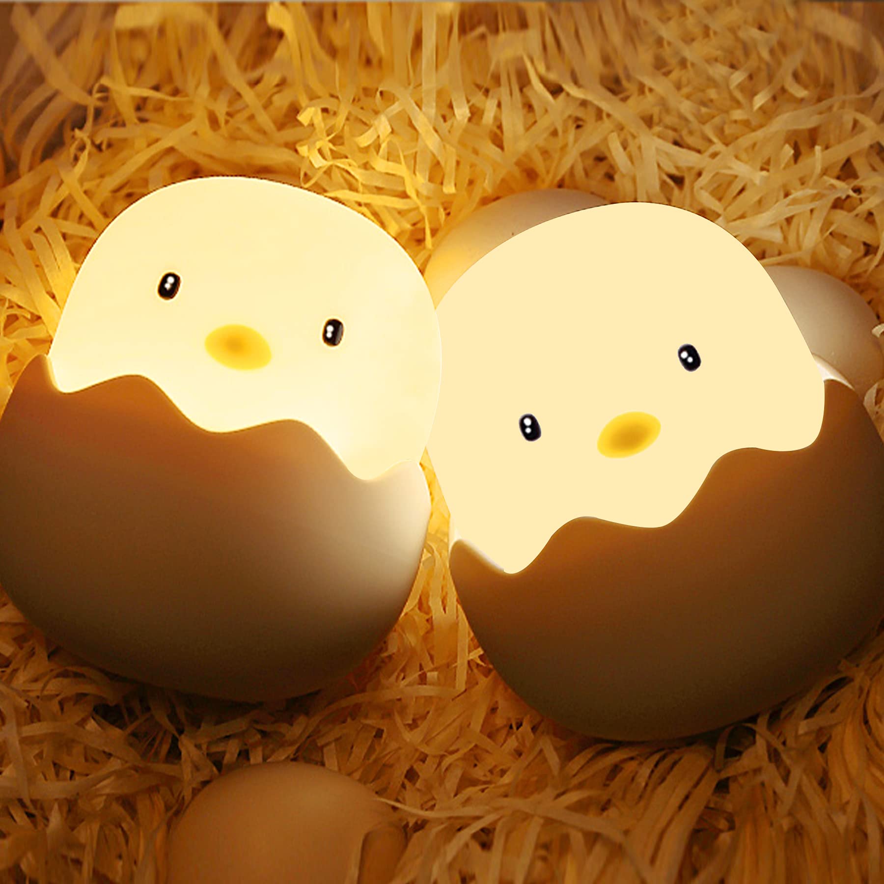 QANYI Egg Nightlight for Baby Nursery, Soft Kawaii Small Chicken Table Lamp with Rechargeable and Dimmable, Silicone Touch Sensor Birthday Gift Ideas for Baby Toddler Newborns Children Girls