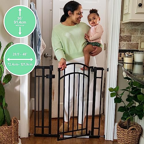 Summer Multi-Use Decorative Extra Tall Safety Pet and Baby Gate, 28.5"-48" Wide, 36" Tall, Pressure or Hardware Mounted, Install on Wall or Banister in Doorway or Stairway, Auto Close Door - Black