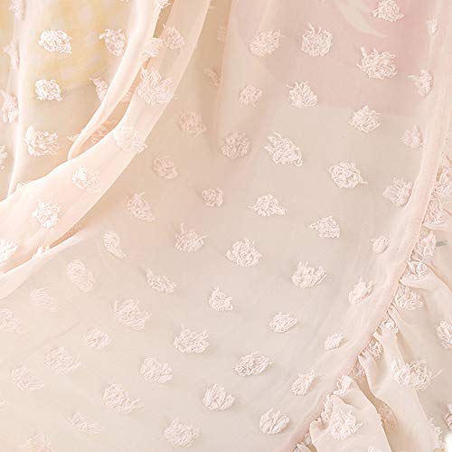 Wonder Space Elegant Kids Bed Canopy - Lace Chiffon Netting with Pom Pom, Princess Girls Fairy Dream Tent, Nursery Room Baby Crib Hanging Curtain Mosquito Net Children Reading Nook Decoration (Beige)