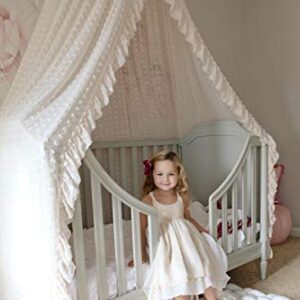 Wonder Space Elegant Kids Bed Canopy - Lace Chiffon Netting with Pom Pom, Princess Girls Fairy Dream Tent, Nursery Room Baby Crib Hanging Curtain Mosquito Net Children Reading Nook Decoration (Beige)