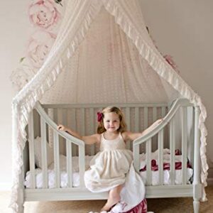 Wonder Space Elegant Kids Bed Canopy - Lace Chiffon Netting with Pom Pom, Princess Girls Fairy Dream Tent, Nursery Room Baby Crib Hanging Curtain Mosquito Net Children Reading Nook Decoration (Beige)