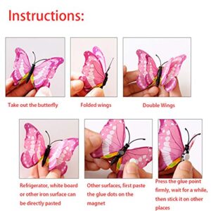 Somotersea 24PCS 3D Butterfly Wall Decals Removable Butterfly Decor for Girls Stickers Kids Bedroom and Room Decoration Art Mural Double Wings Pink