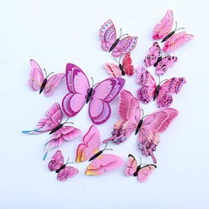 Somotersea 24PCS 3D Butterfly Wall Decals Removable Butterfly Decor for Girls Stickers Kids Bedroom and Room Decoration Art Mural Double Wings Pink